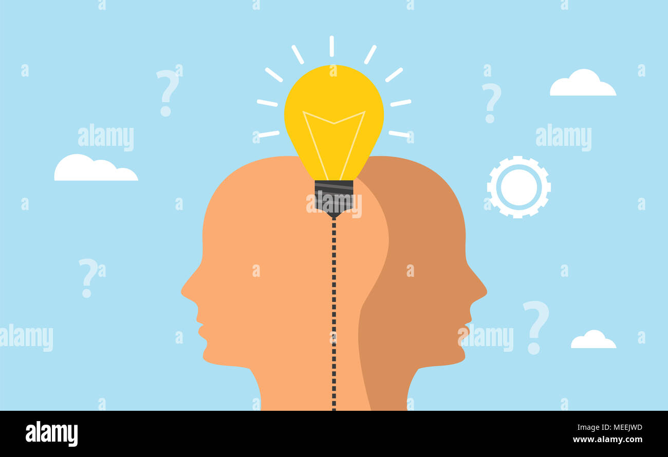 idea and imagination concept with human men head with lightbulb with ...
