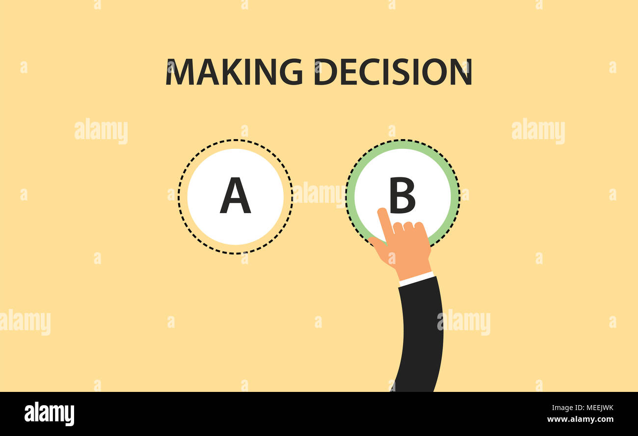 making decision concept symbol with two option a and b with hand choose ...