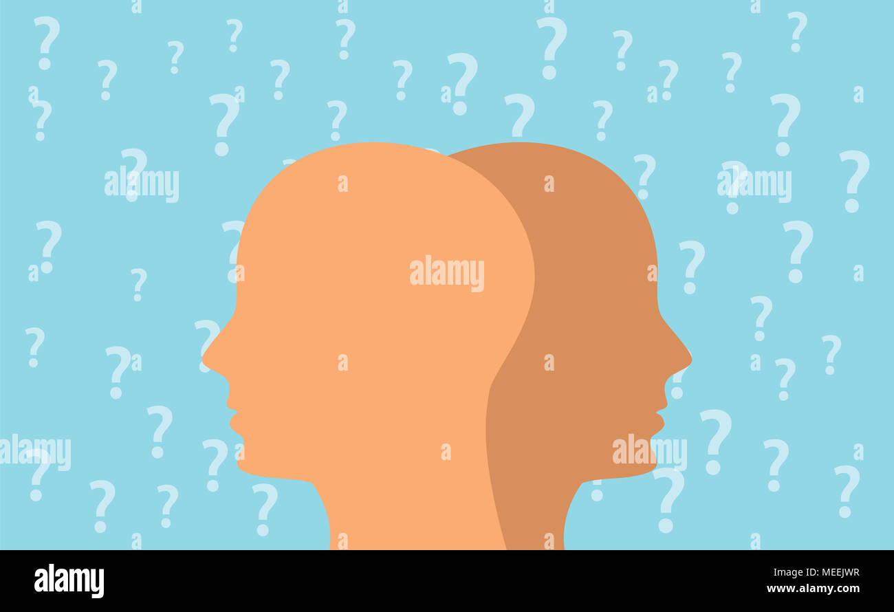 a curiosity concept illustration with head and question mark with blue ...