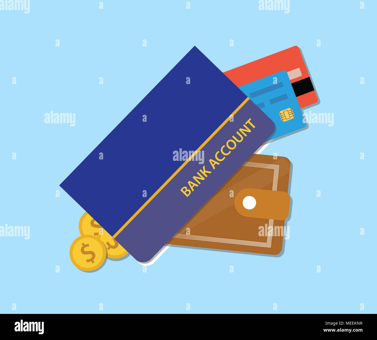 bank accounts book with wallet credit card and money vector graphic ...