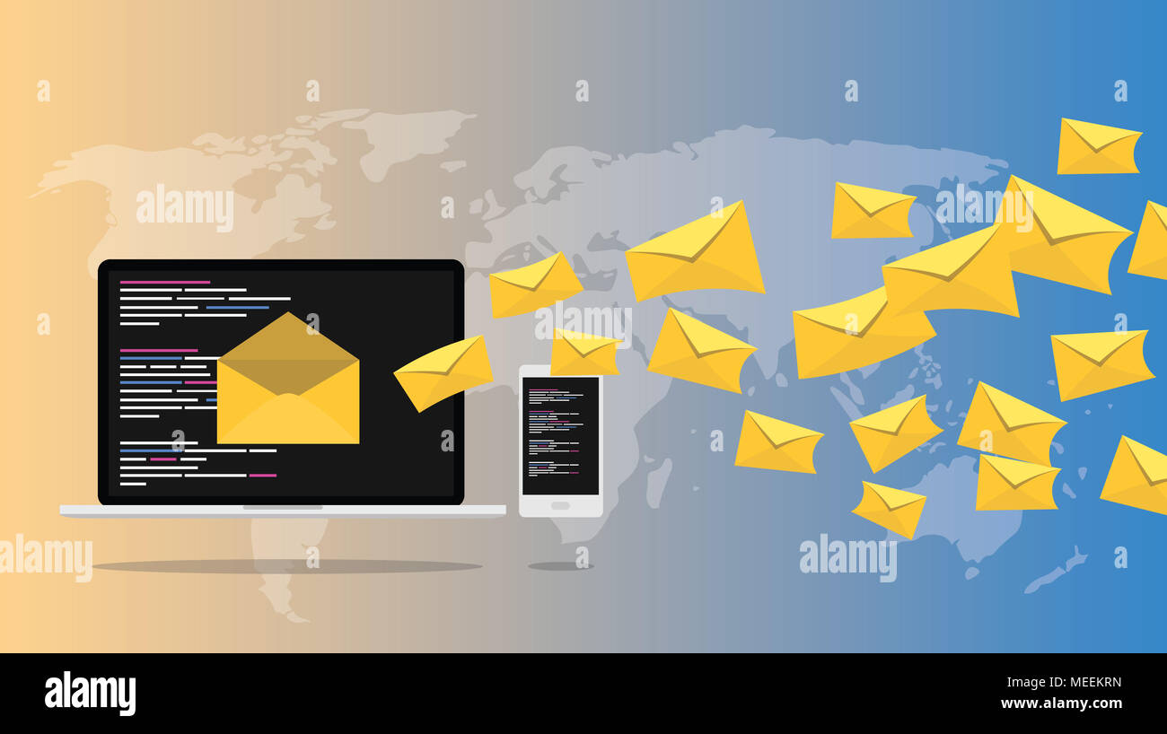 email newsletter spread hacking scam with world map as background ...