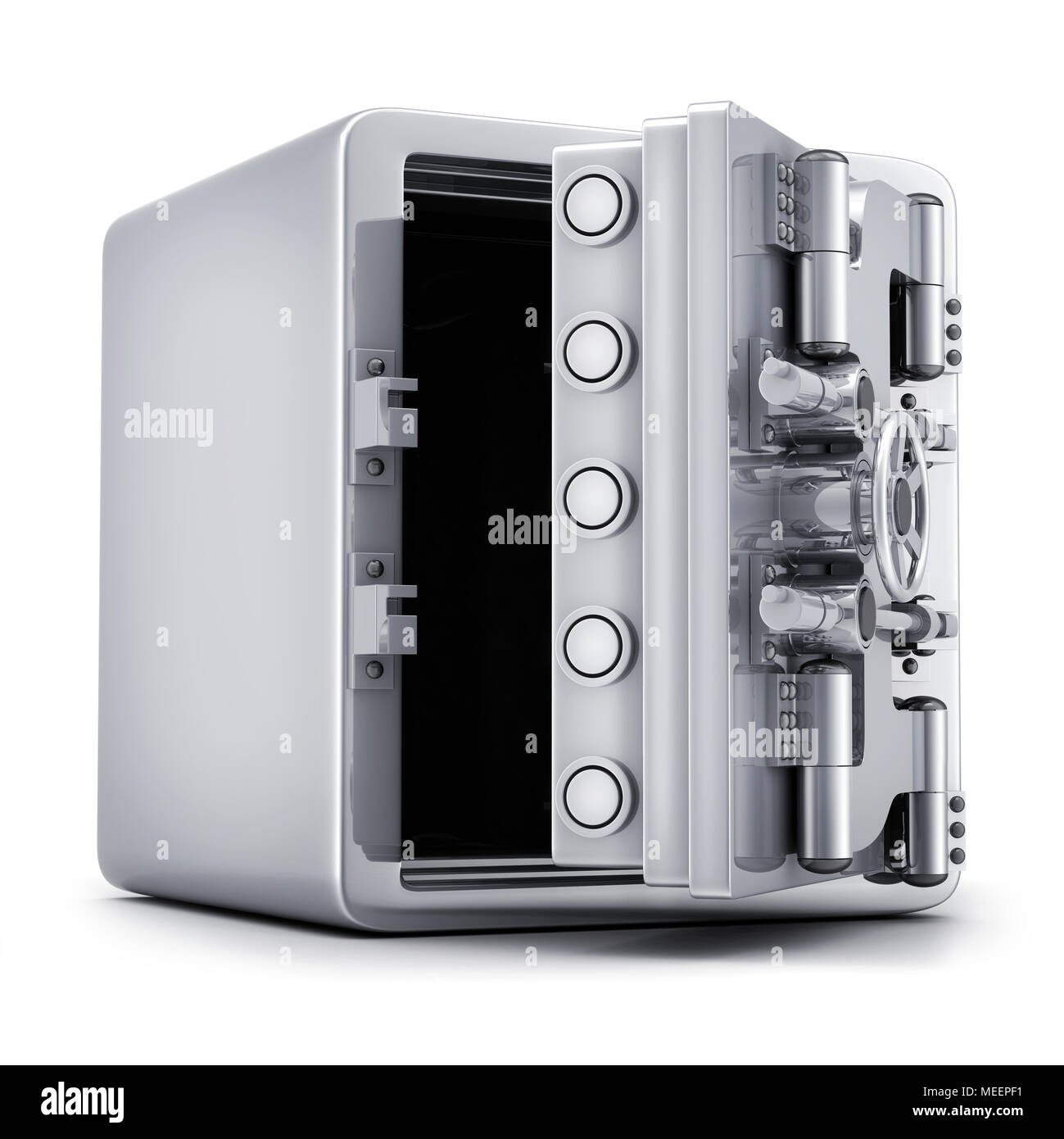 Big, bank open safe, closed. Isolated on white background. 3d ...