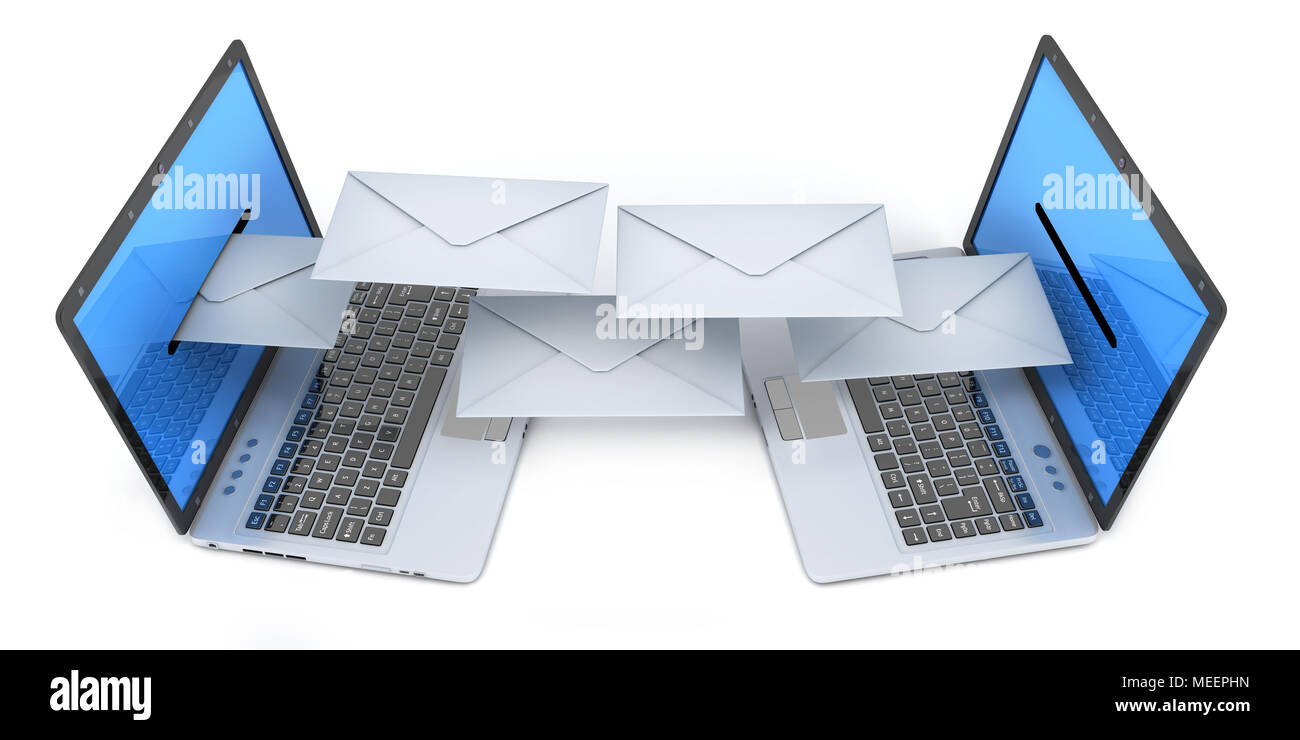 Two laptop and send email letter. 3d illustration Stock Photo - Alamy