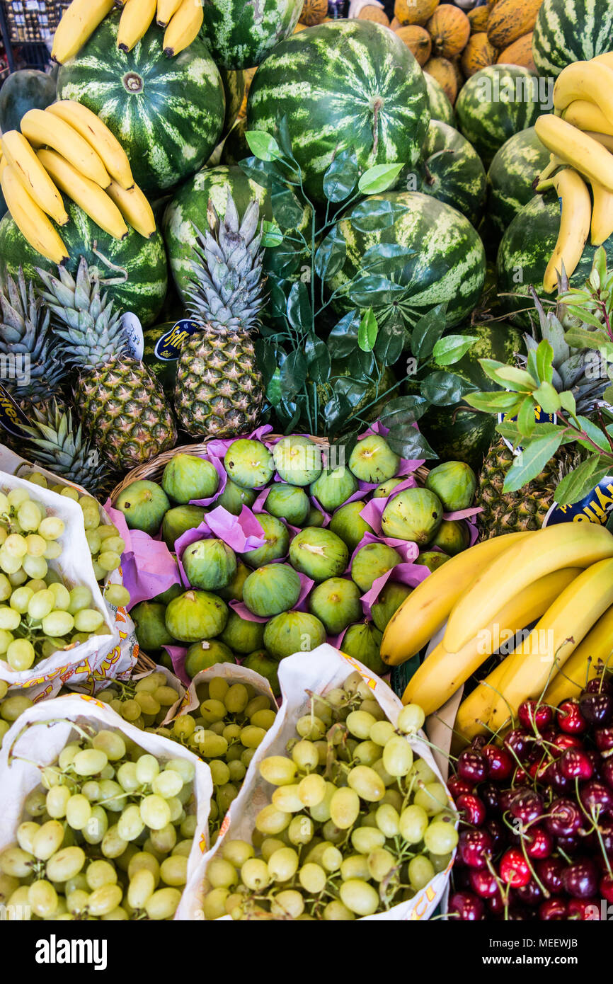 Tropical fruits at the supermarket / greengrocer Stock Photo - Alamy