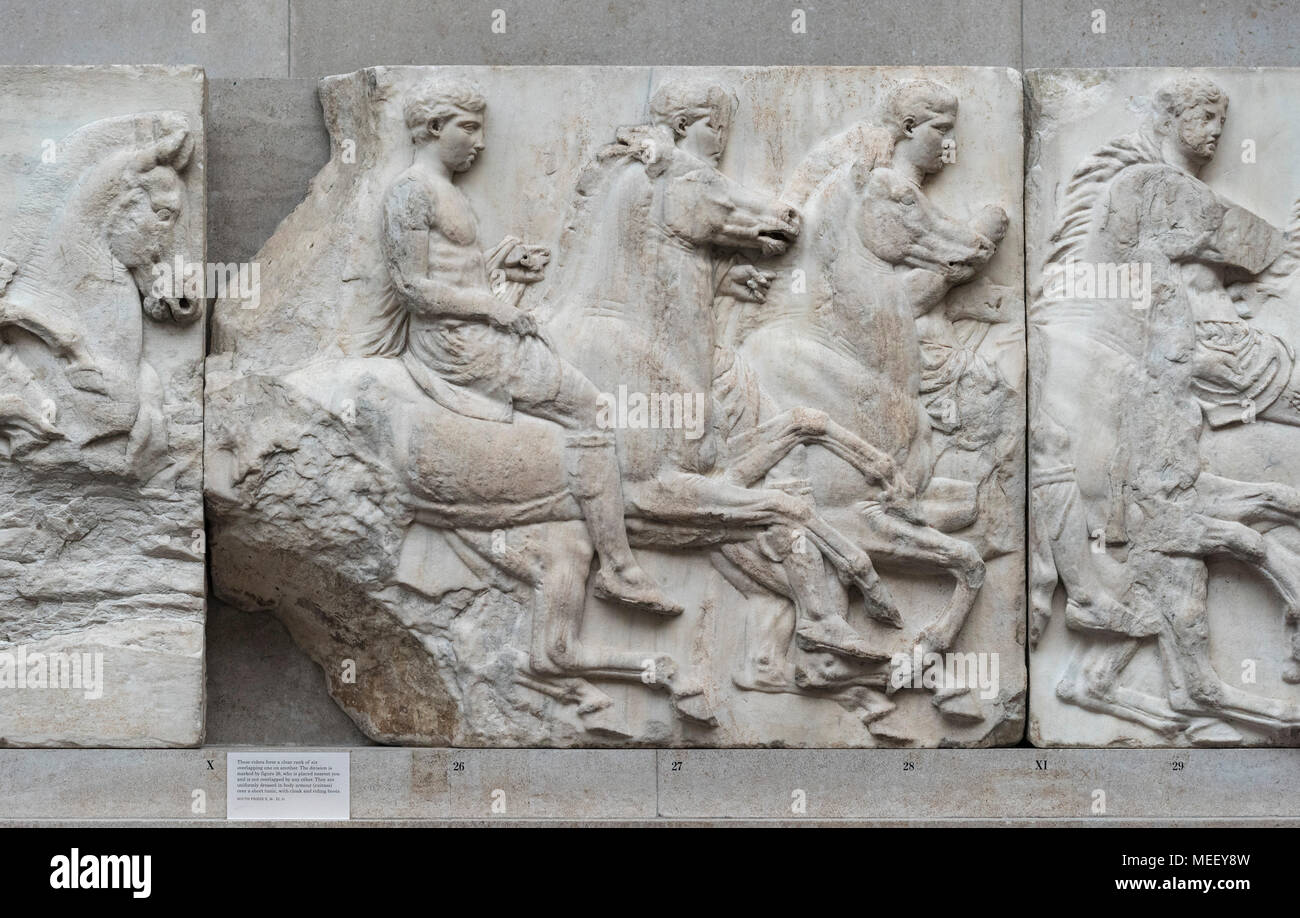 London. England. British Museum, Parthenon Frieze (Elgin Marbles), horsemen from the South ...