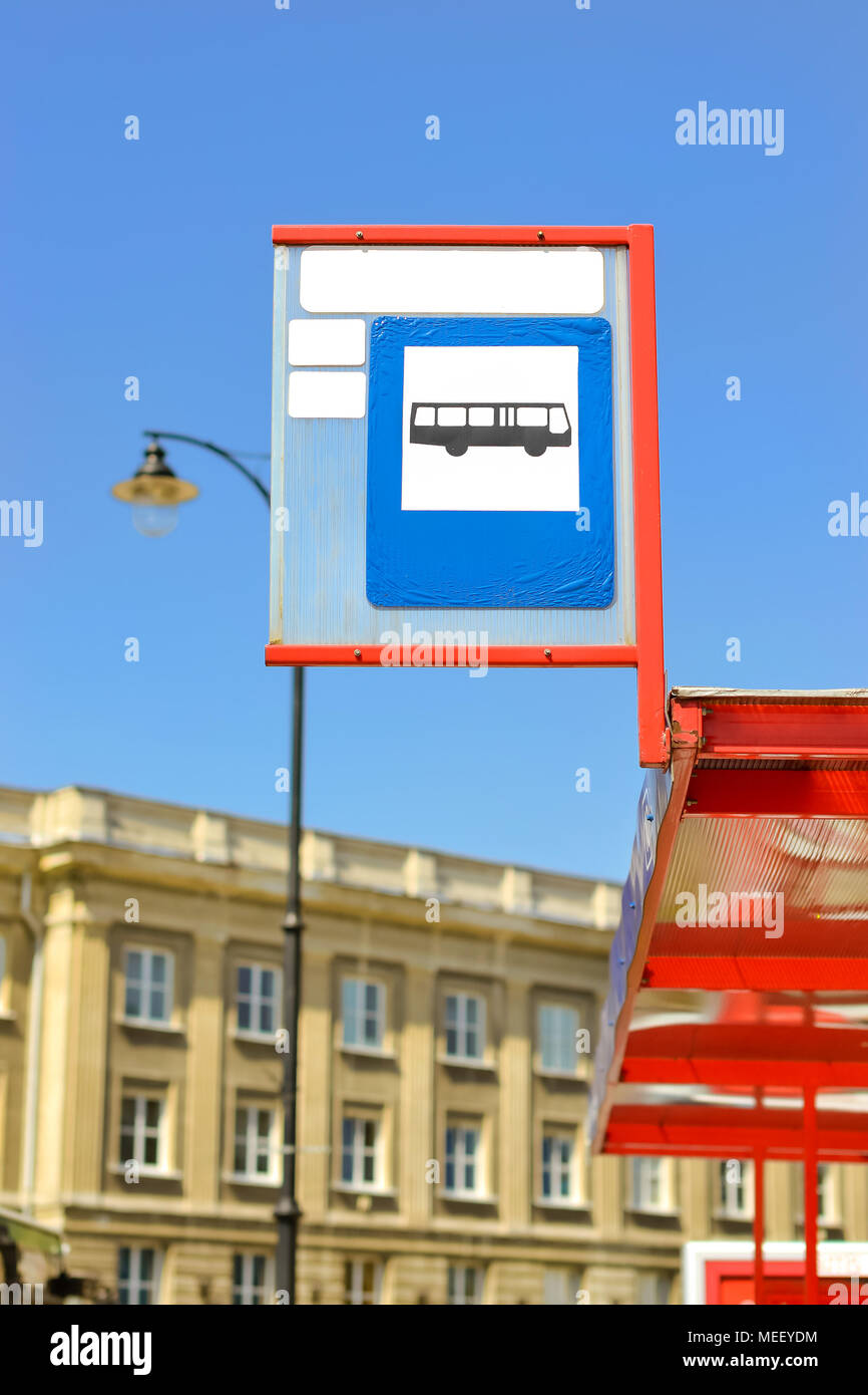 Bus stop road sign on Central road in Bialystok, Poland. Comfortable ...