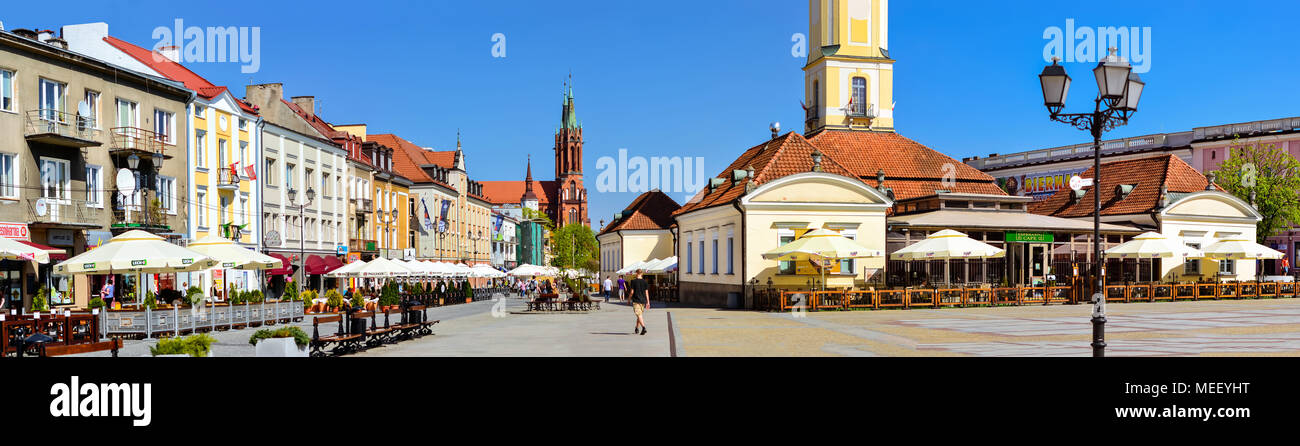 Bialystok, Poland - April 30, 2012: Town hall tower over red tile roof ...