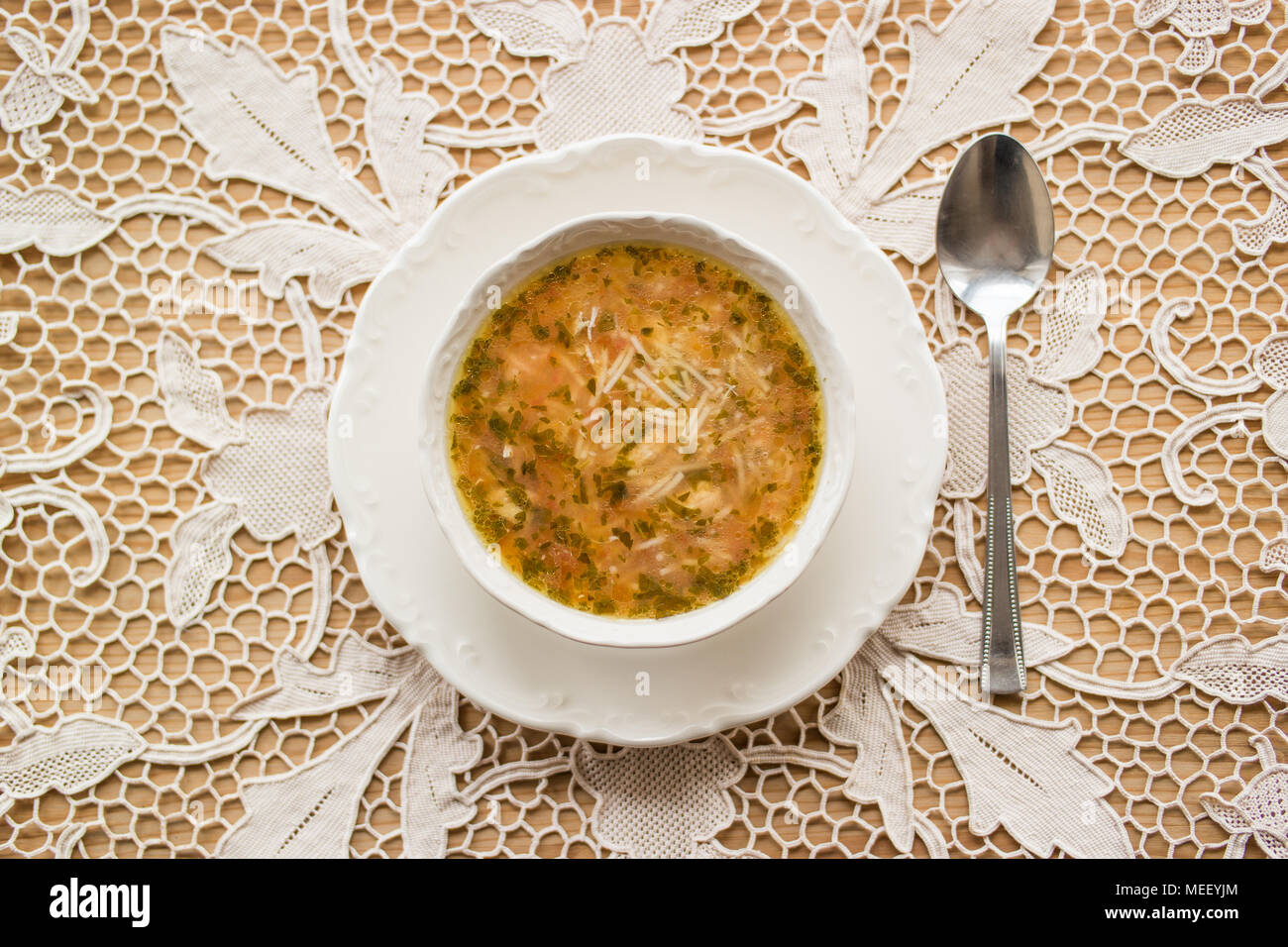 Traditional turkish chicken broth soup Stock Photo - Alamy