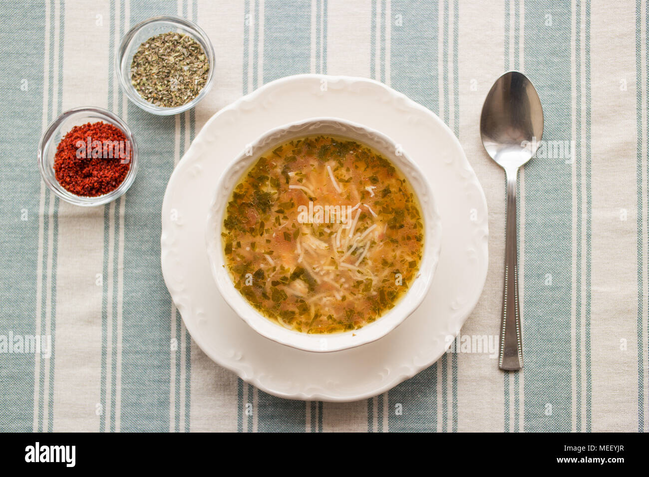 Traditional turkish chicken broth soup Stock Photo - Alamy