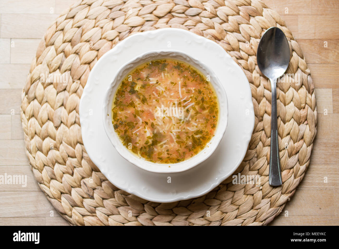 Traditional turkish chicken broth soup Stock Photo - Alamy