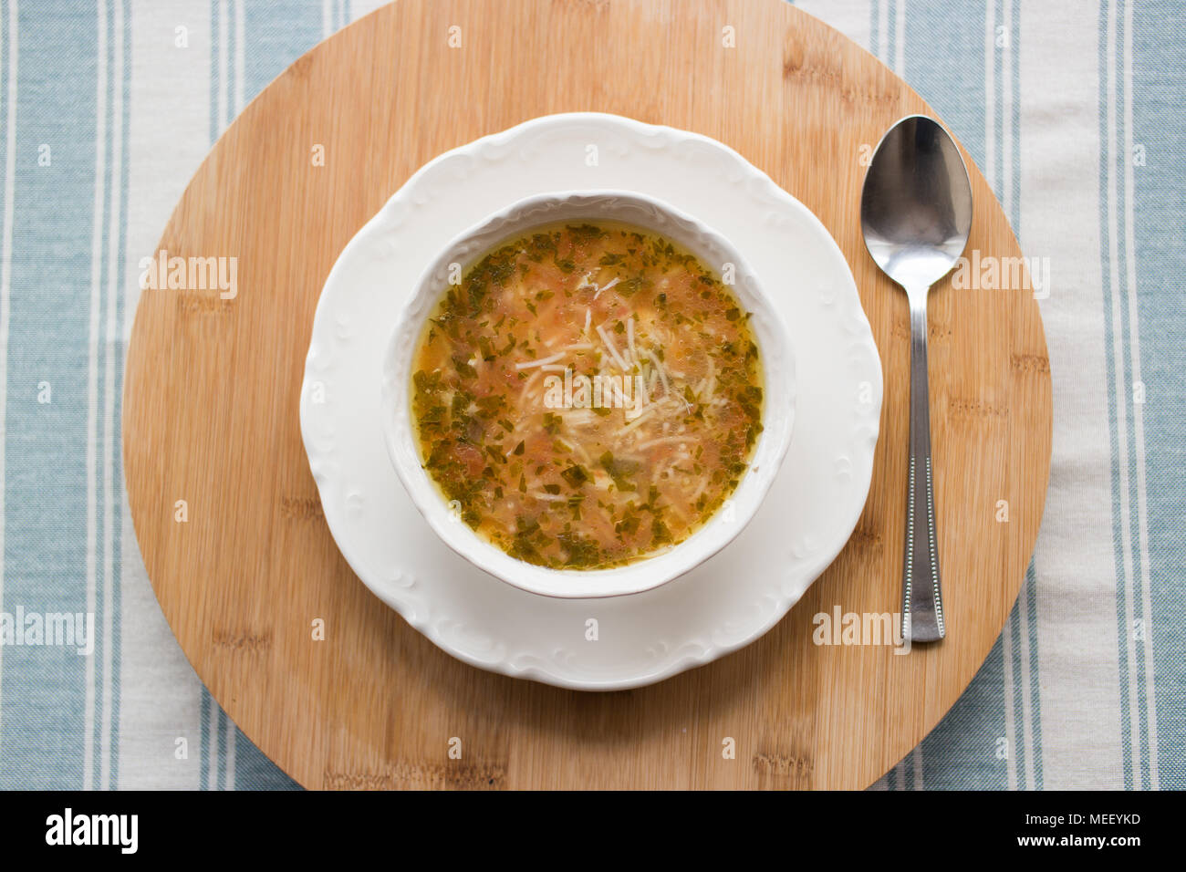 Traditional turkish chicken broth soup Stock Photo - Alamy