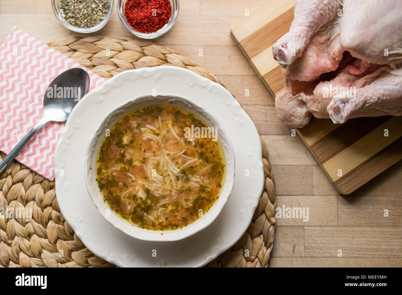 Traditional turkish chicken broth soup Stock Photo - Alamy