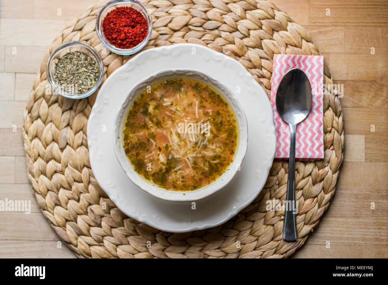 Traditional turkish chicken broth soup Stock Photo - Alamy