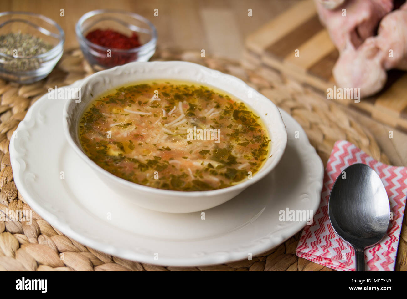 Traditional turkish chicken broth soup Stock Photo - Alamy