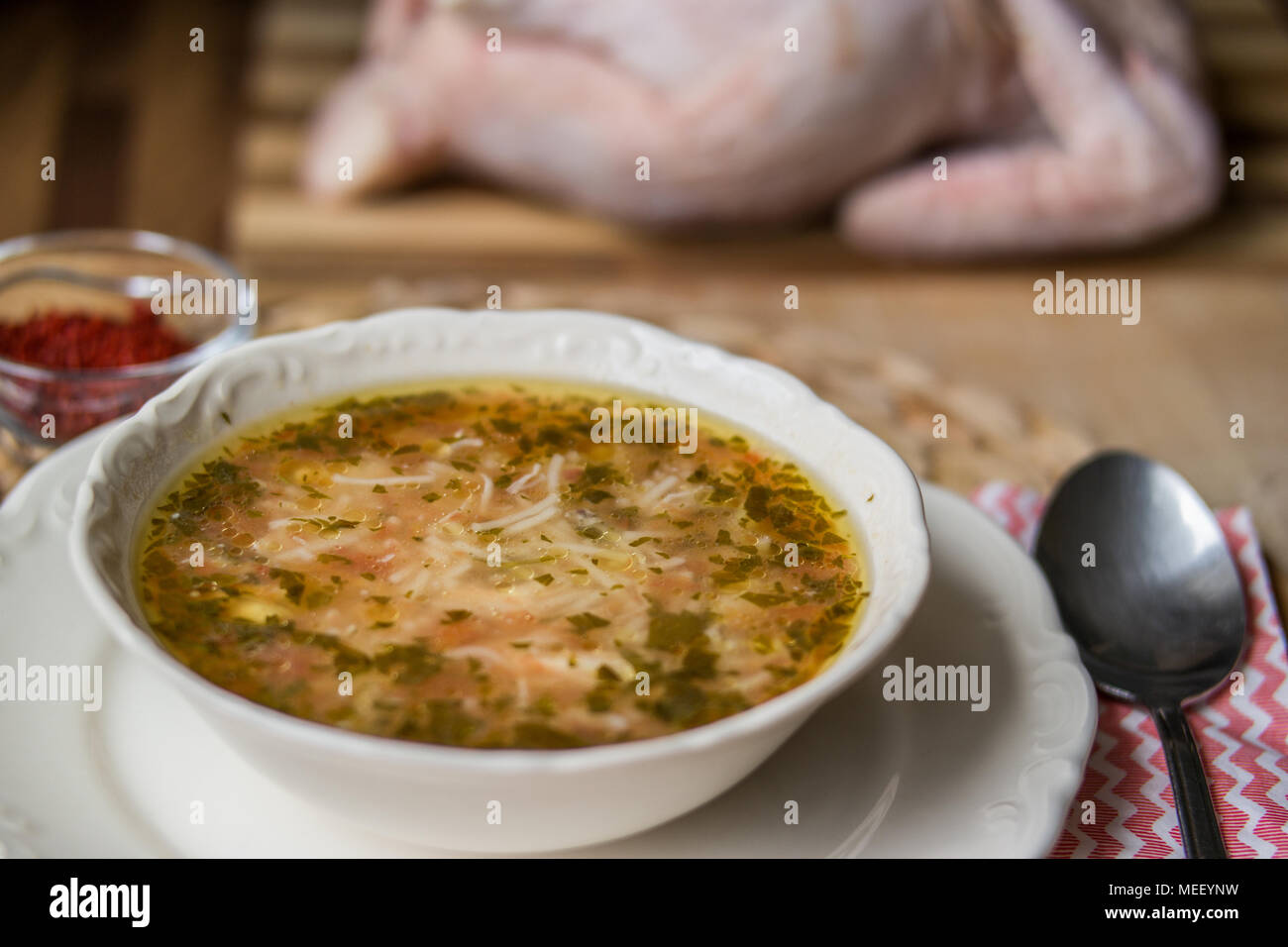Traditional turkish chicken broth soup Stock Photo - Alamy