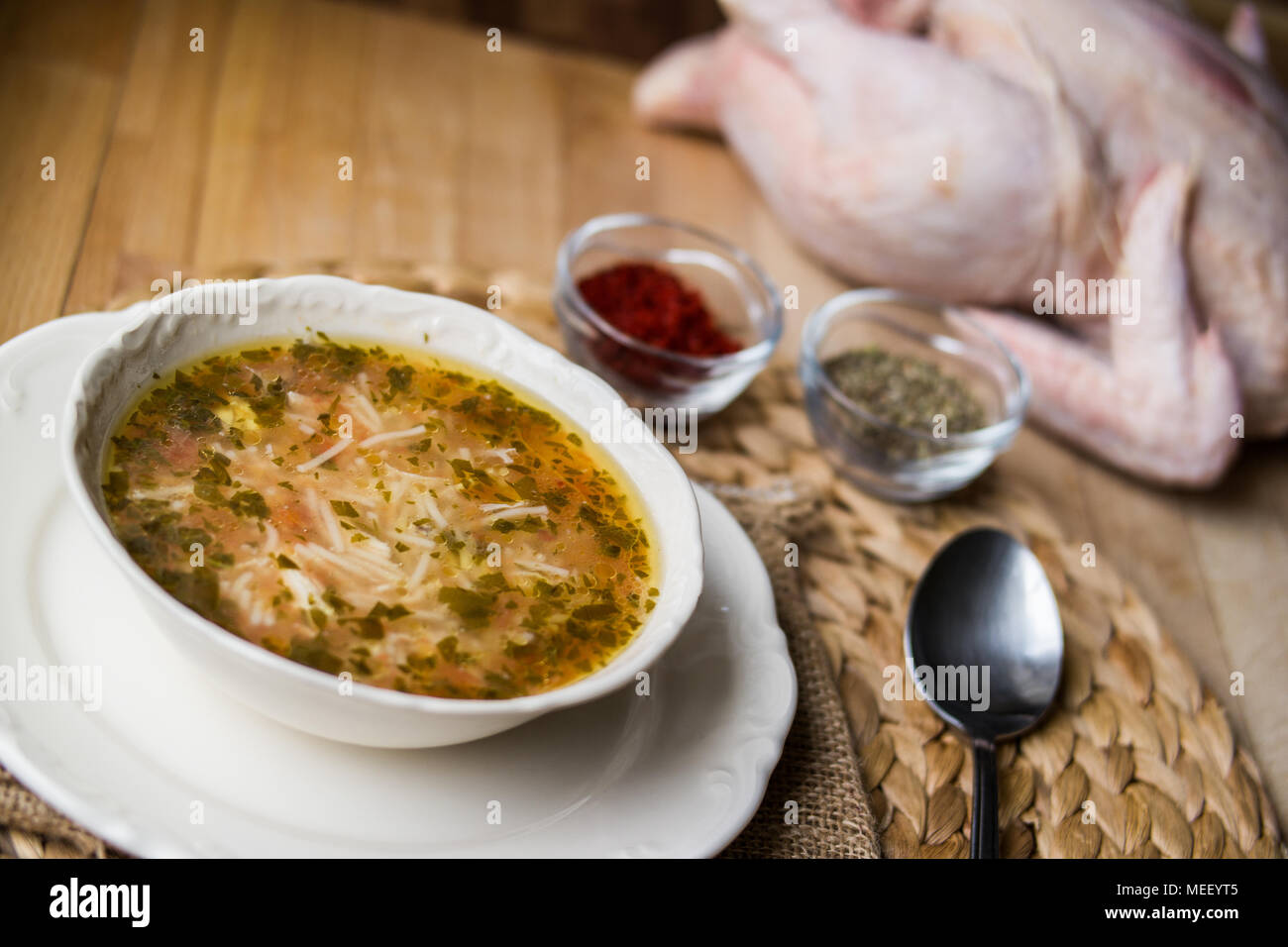 Traditional turkish chicken broth soup Stock Photo - Alamy