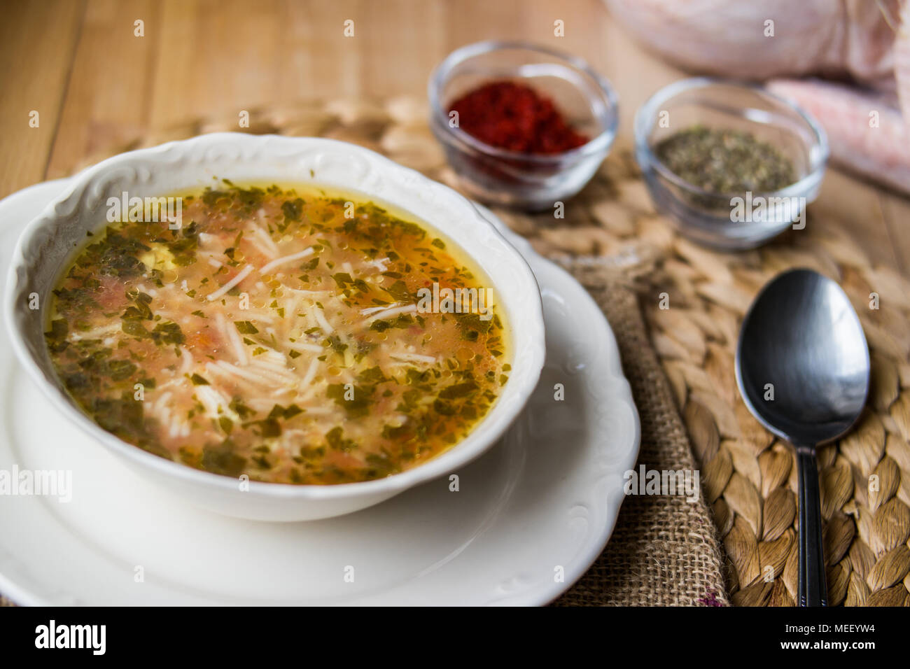 Traditional turkish chicken broth soup Stock Photo - Alamy