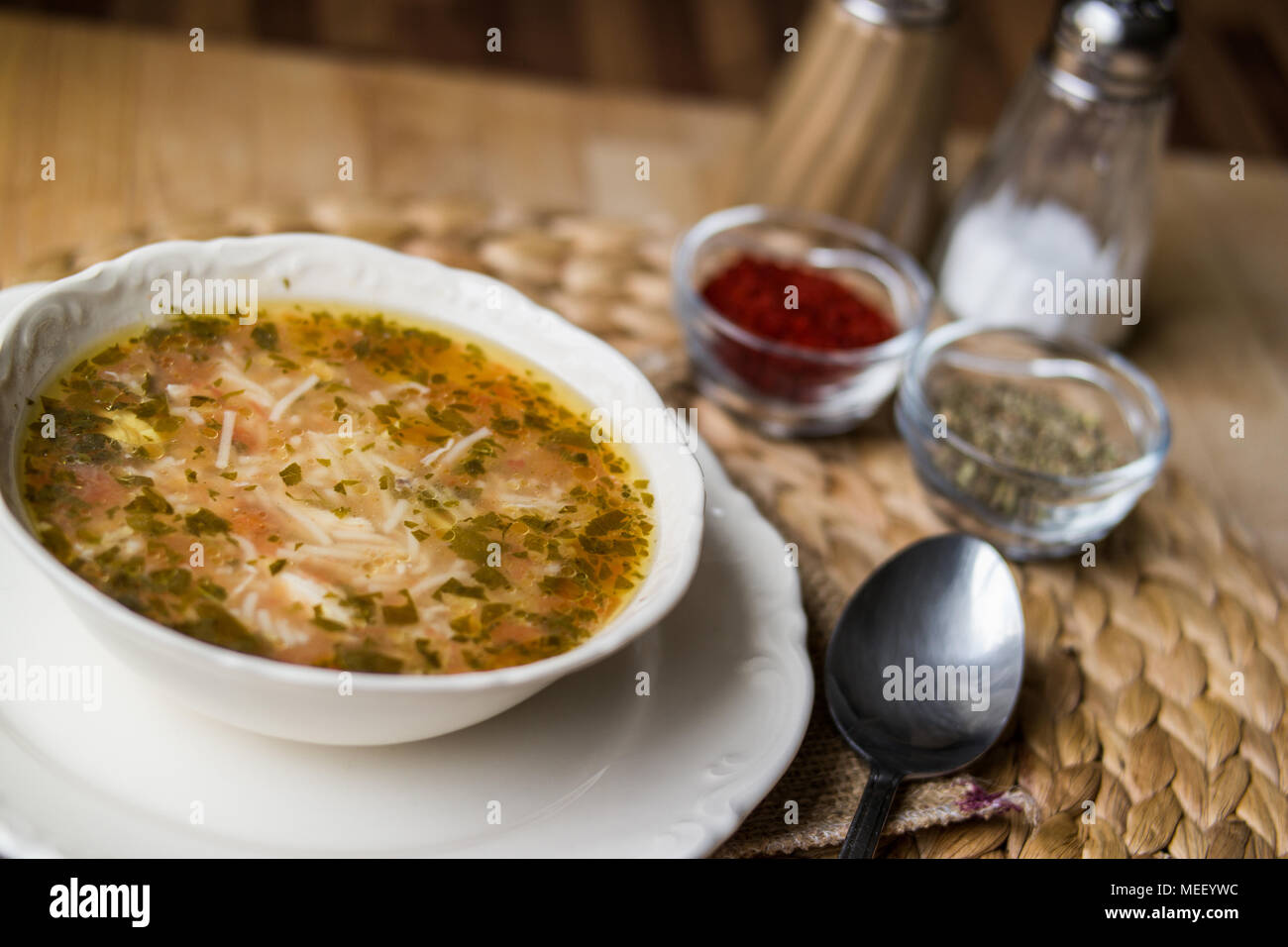 Traditional turkish chicken broth soup Stock Photo - Alamy