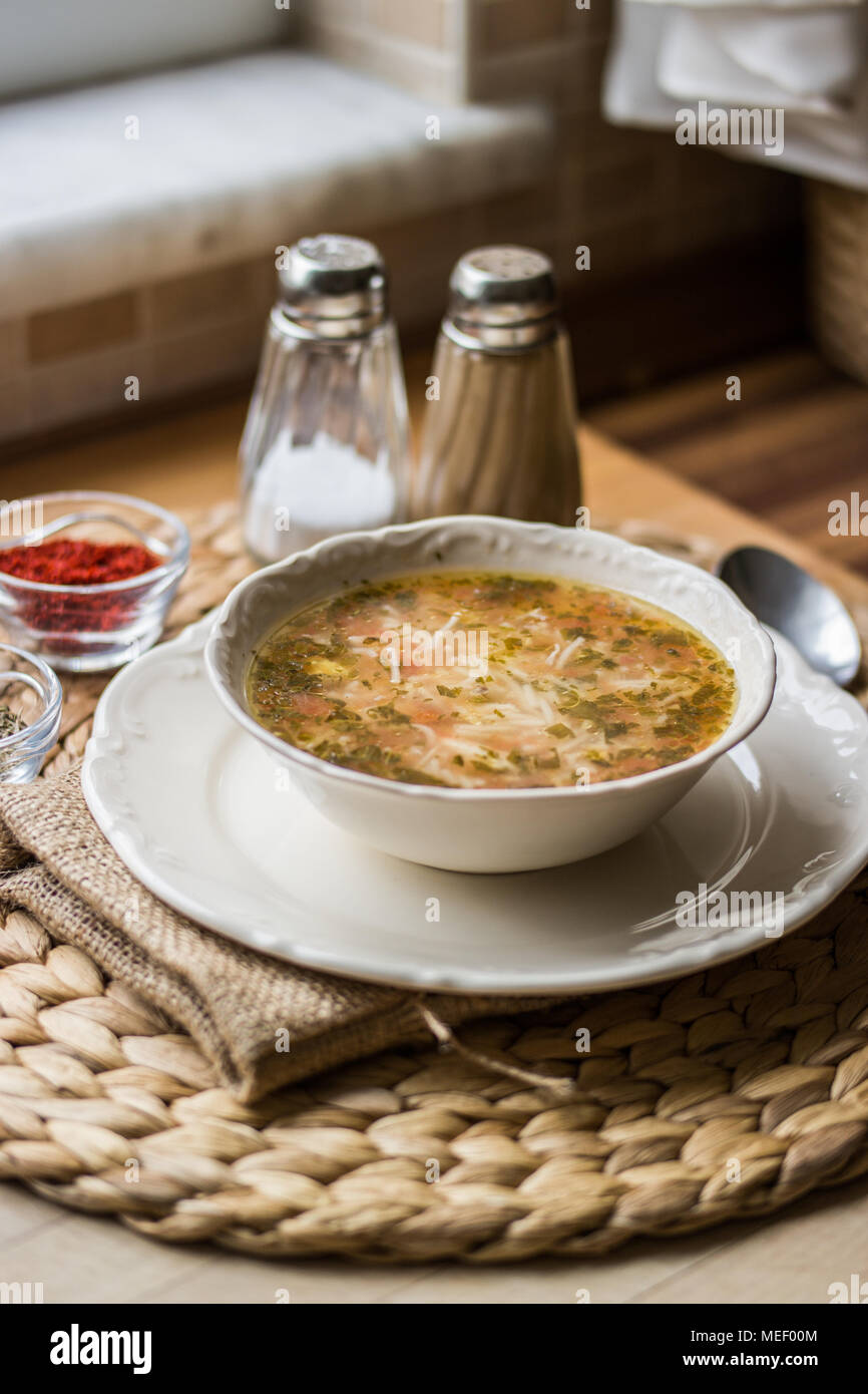 Traditional turkish chicken broth soup Stock Photo - Alamy