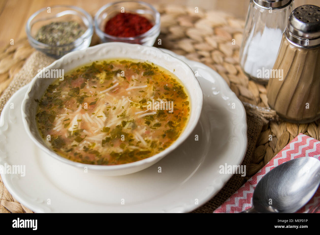 Traditional turkish chicken broth soup Stock Photo - Alamy