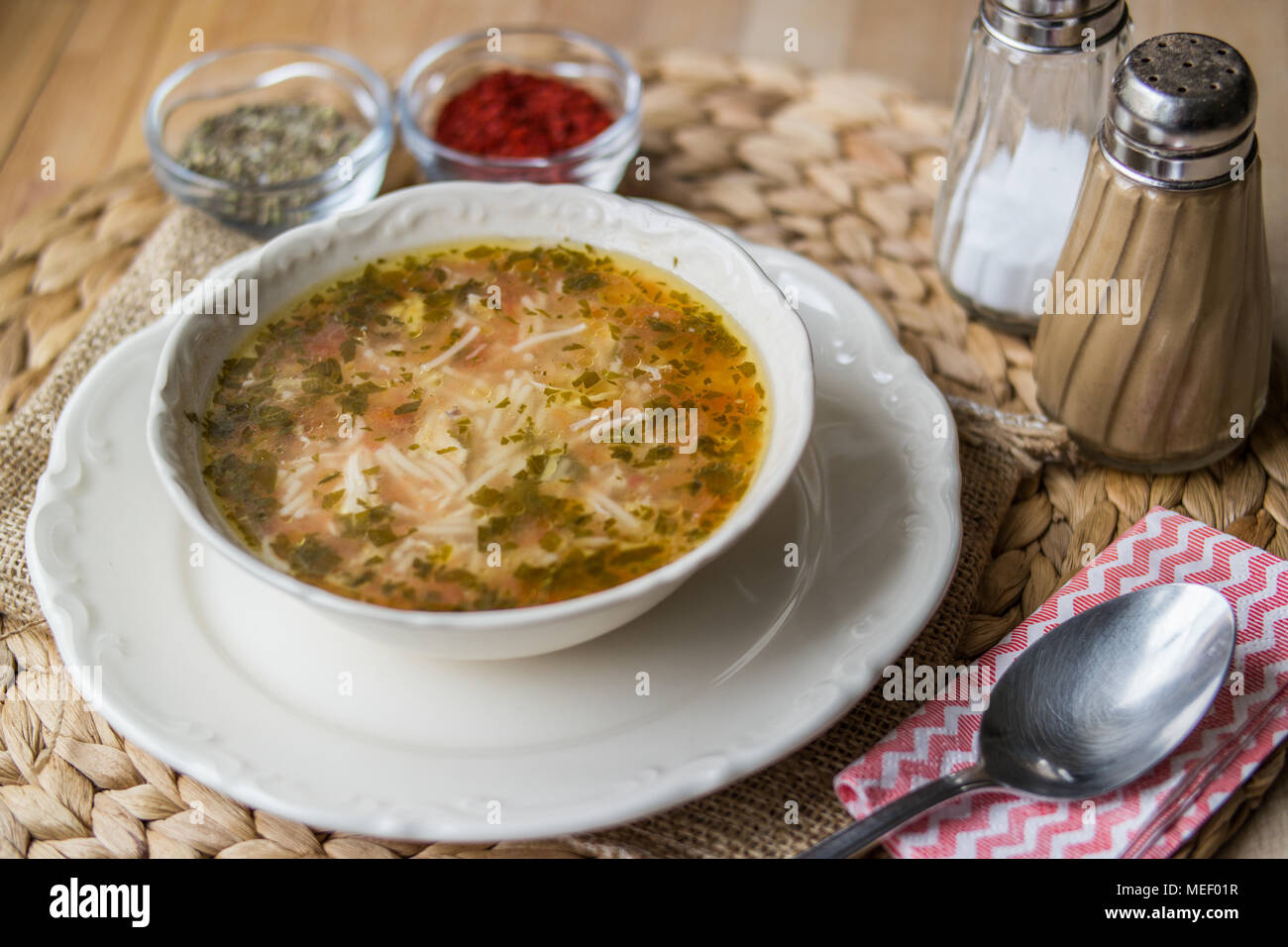 Traditional turkish chicken broth soup Stock Photo - Alamy