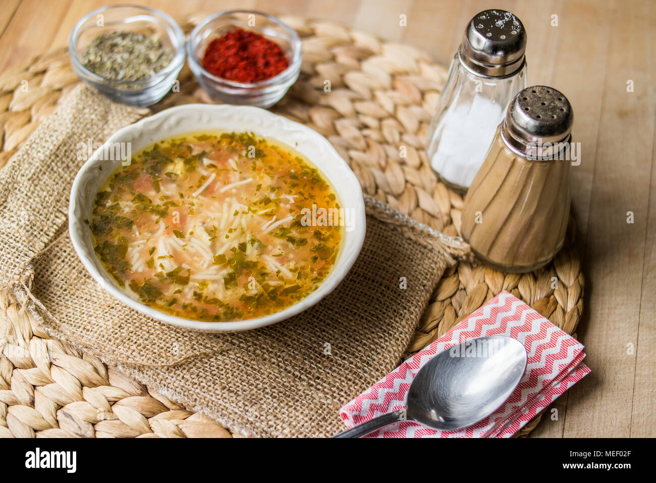 Traditional turkish chicken broth soup Stock Photo - Alamy