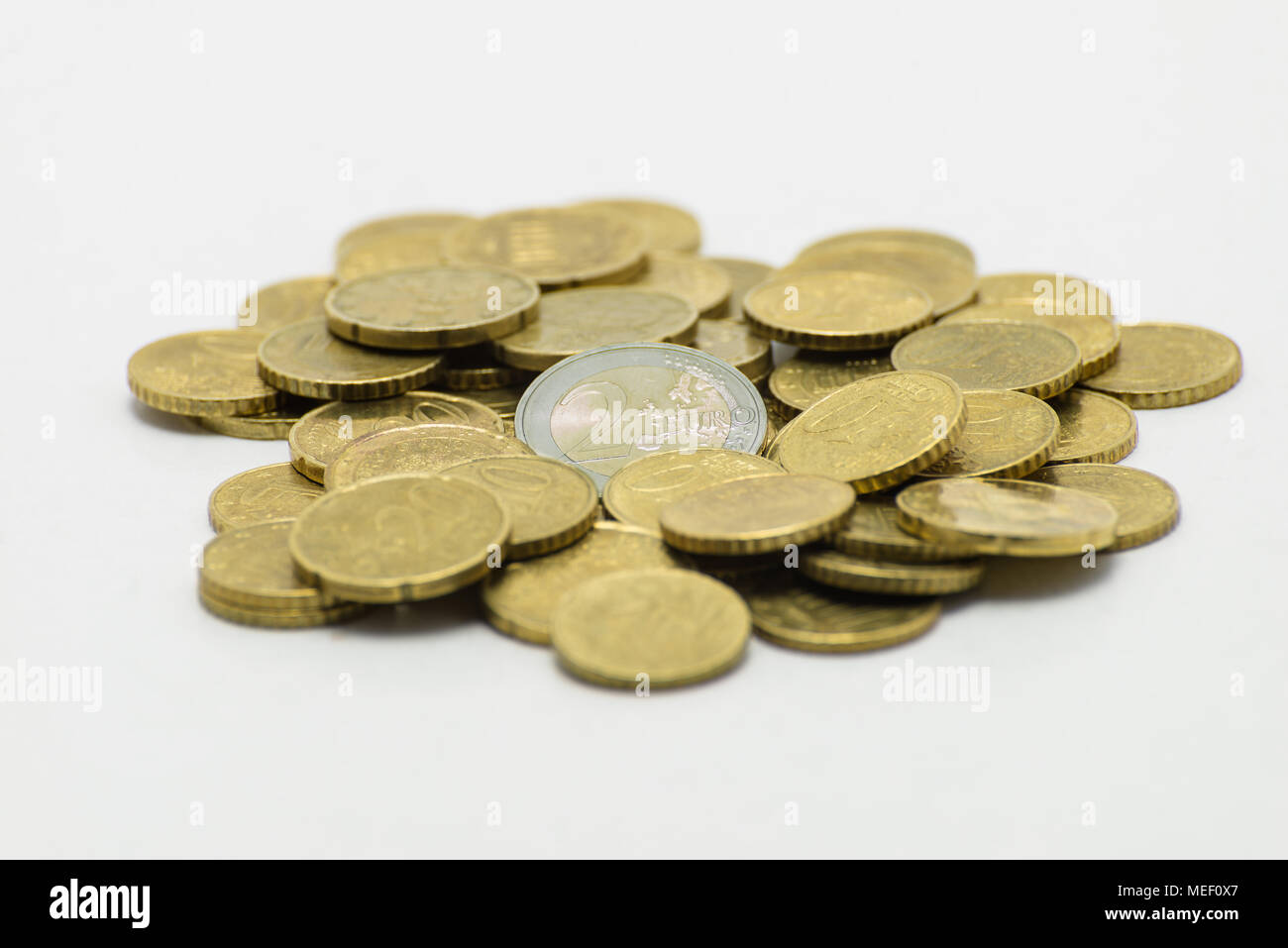 A pile of coins, the European currency EURO. Isolated on white ...