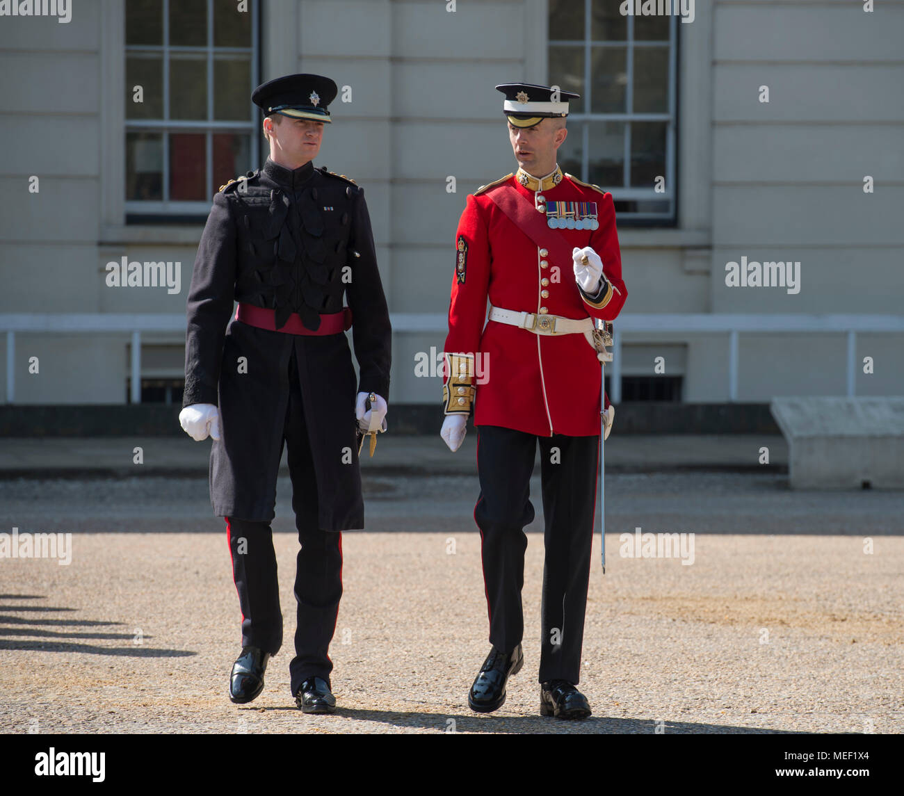 Daily inspection of Guardsmen at Wellington Barracks parade ground ...