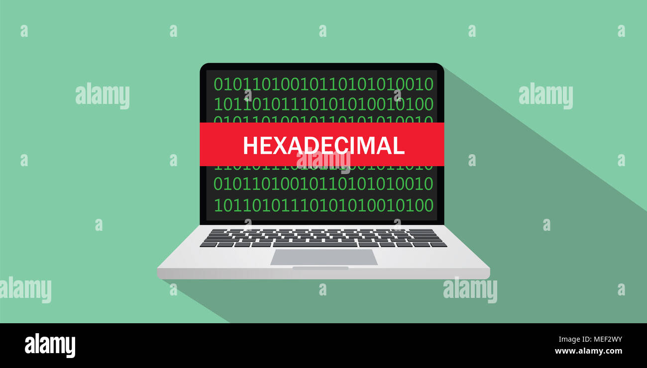 hexadecimal concept sign illustration with laptop and text on the ...