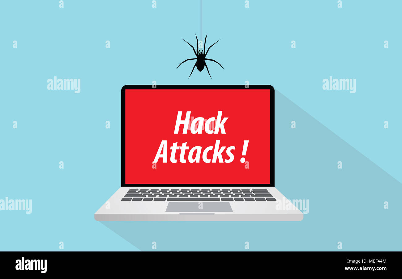 hack attacks concept illustration with laptop and spider sign symbol vector Stock Photo - Alamy