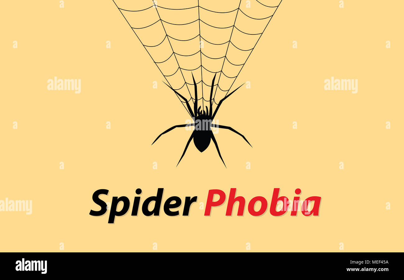 spider phobia concept illustration with web and text banner vector ...