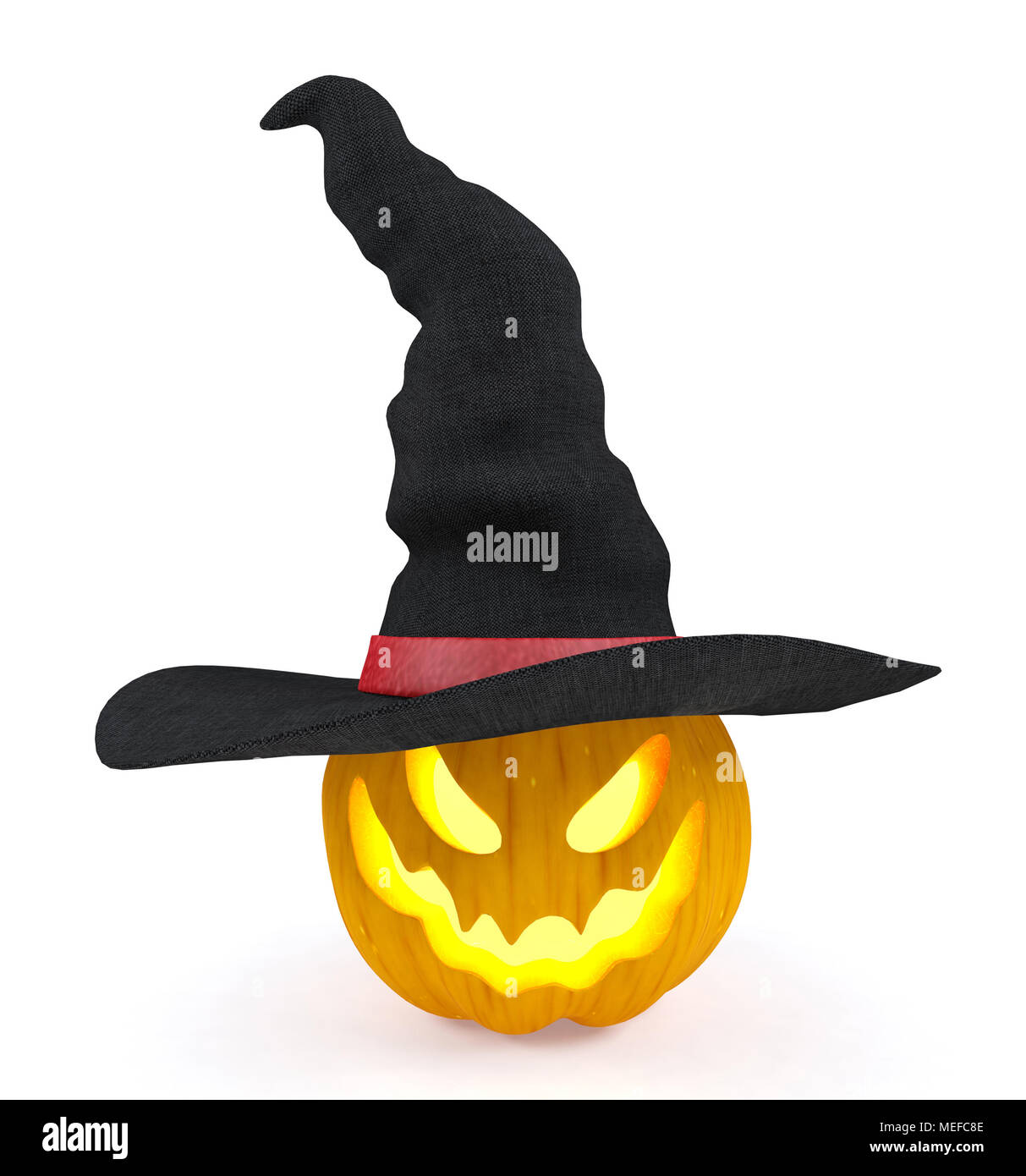 Halloween pumpkin, Jack O'Lantern, wearing witch hat isolated on white ...