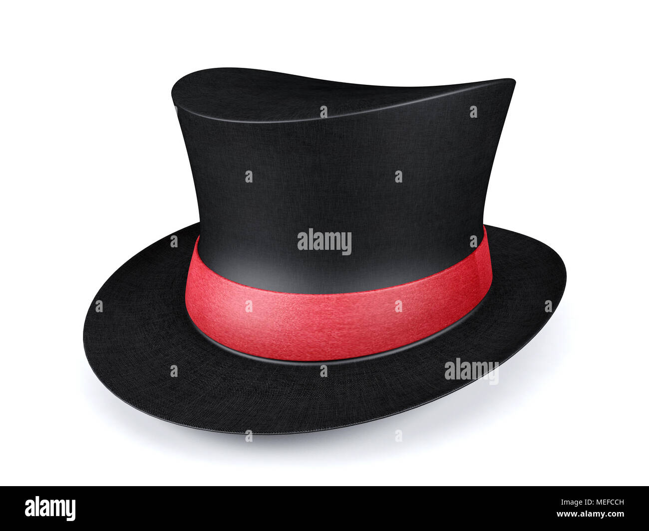 Black short top hat with red ribbon isolated on white background, 3D ...