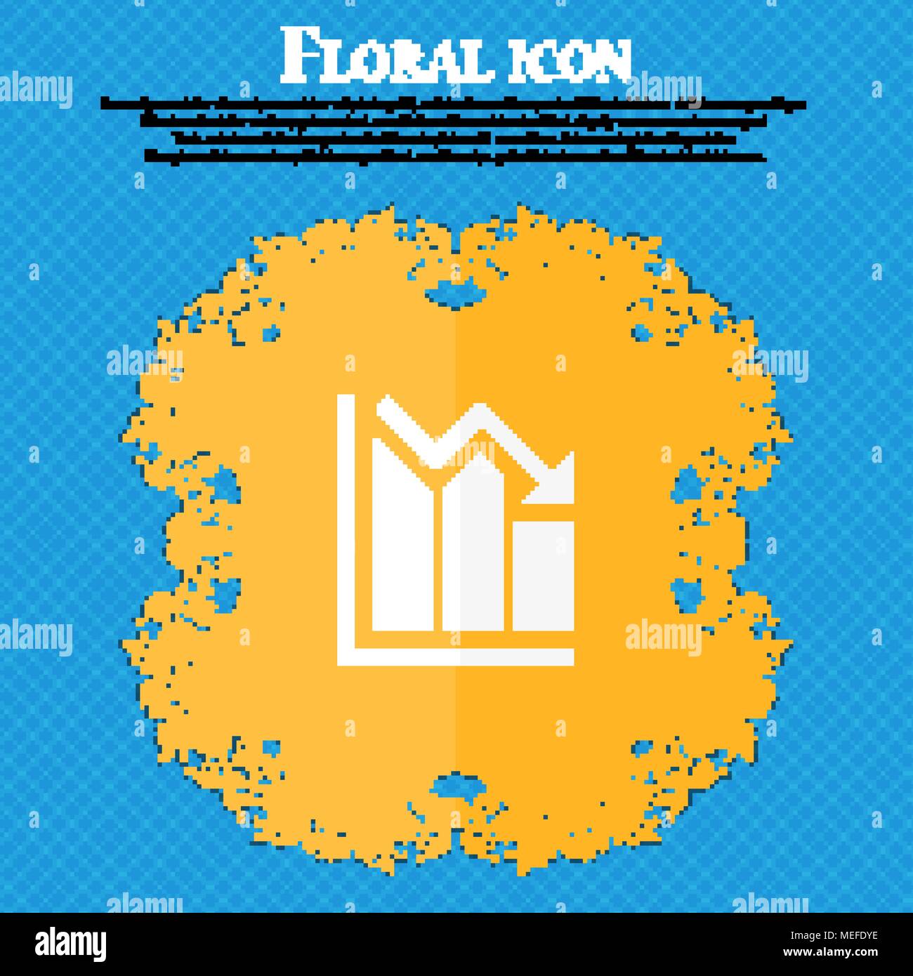 histogram icon. Floral flat design on a blue abstract background with ...