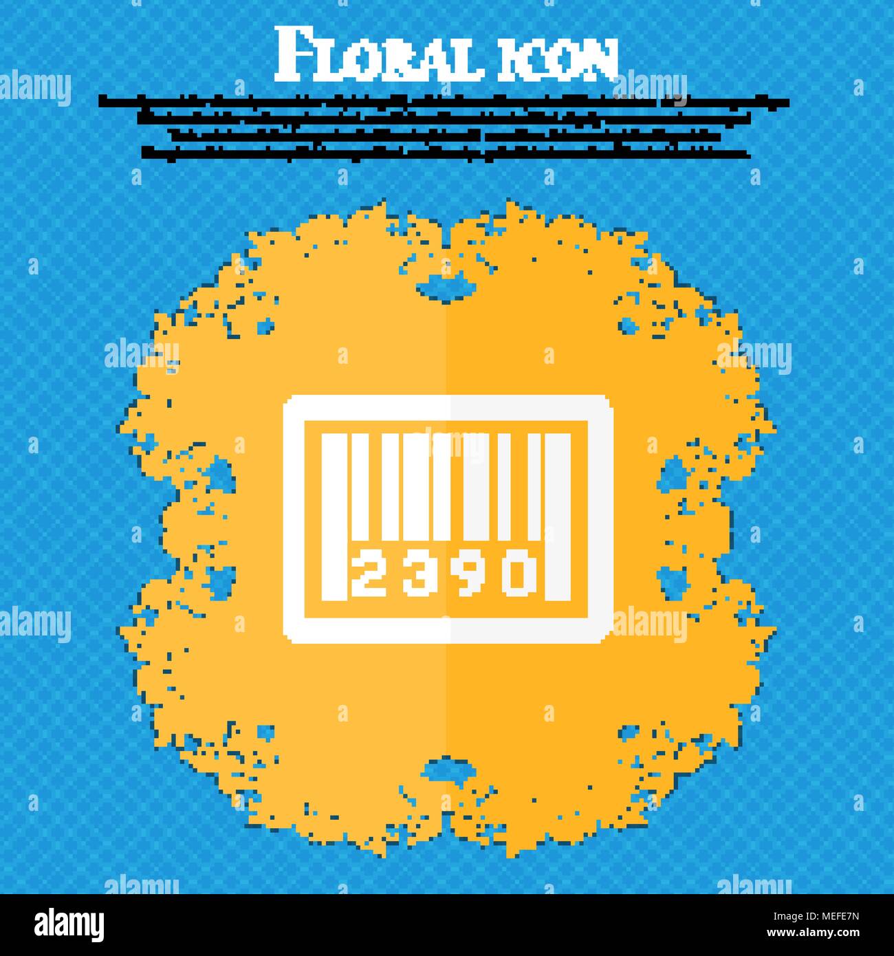 barcode icon. Floral flat design on a blue abstract background with ...