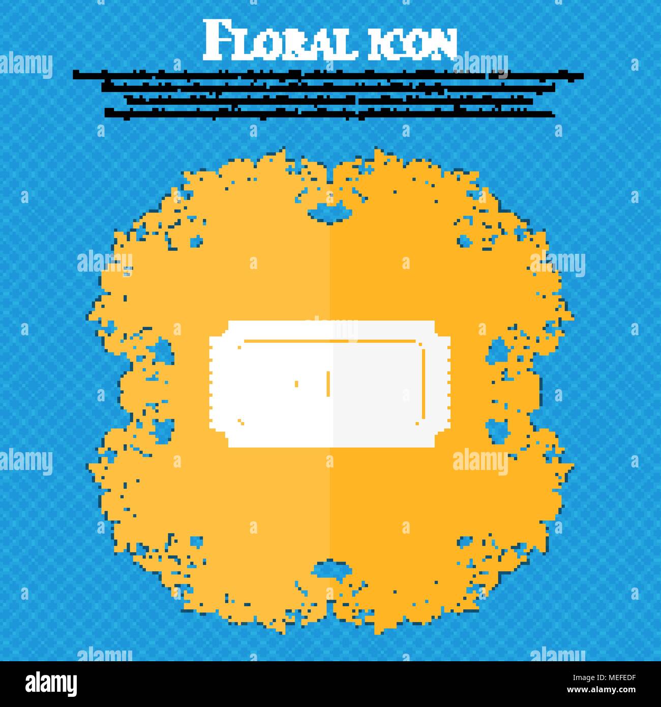 Ticket icon. Floral flat design on a blue abstract background with ...