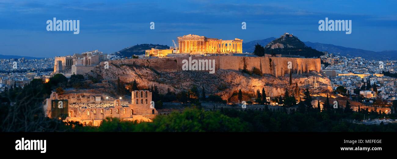 Athens skyline panorama at night viewed from mountain top, Greece Stock ...