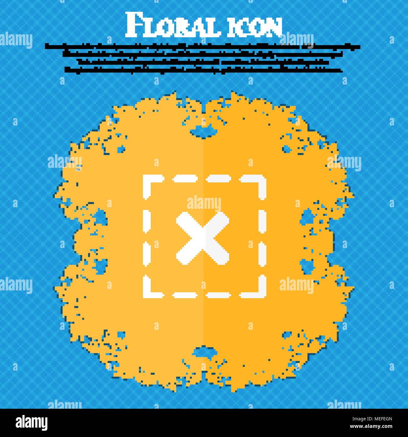 Cross in square icon. Floral flat design on a blue abstract background ...