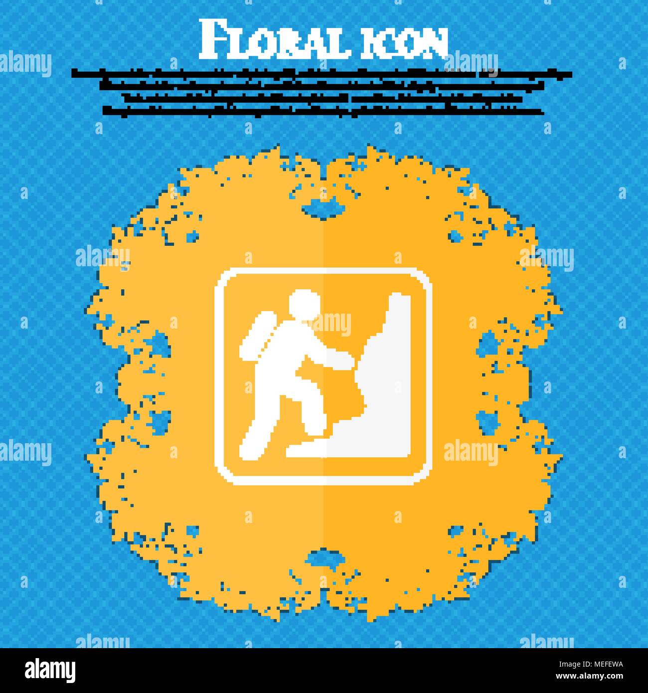 rock climbing icon. Floral flat design on a blue abstract background ...
