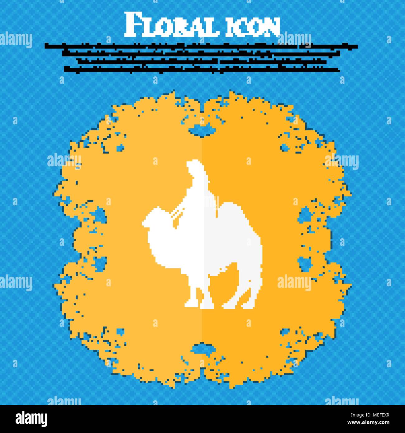 Camel icon. Floral flat design on a blue abstract background with place ...