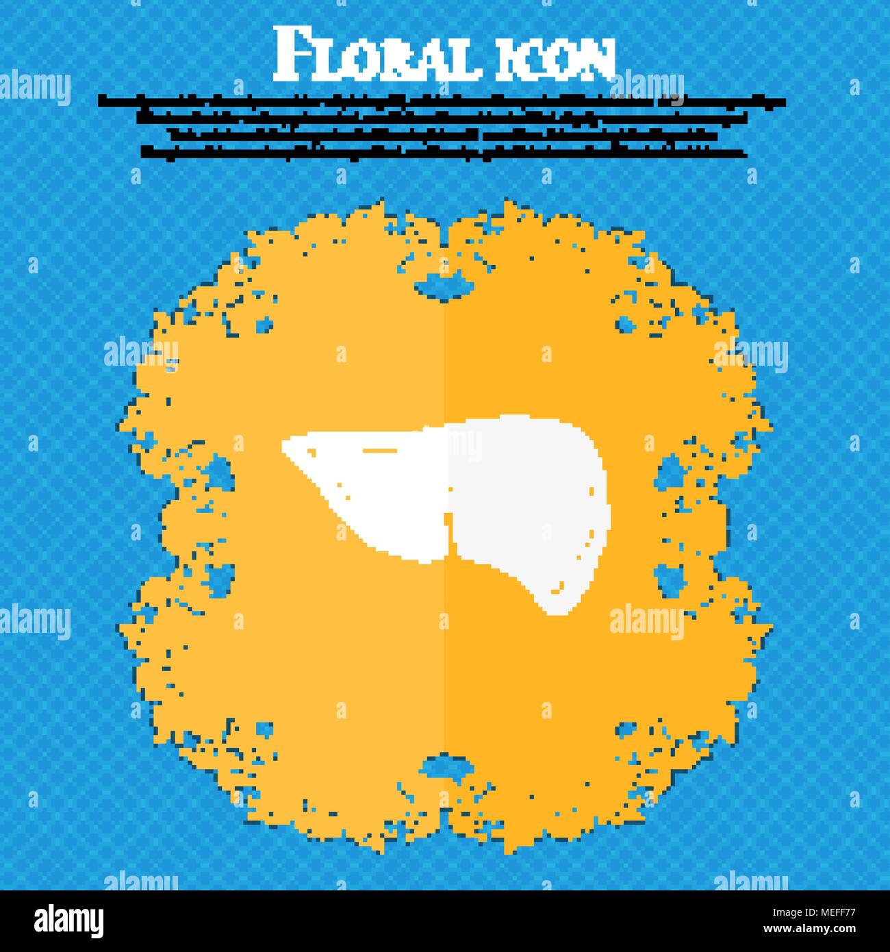 Liver icon. Floral flat design on a blue abstract background with place ...