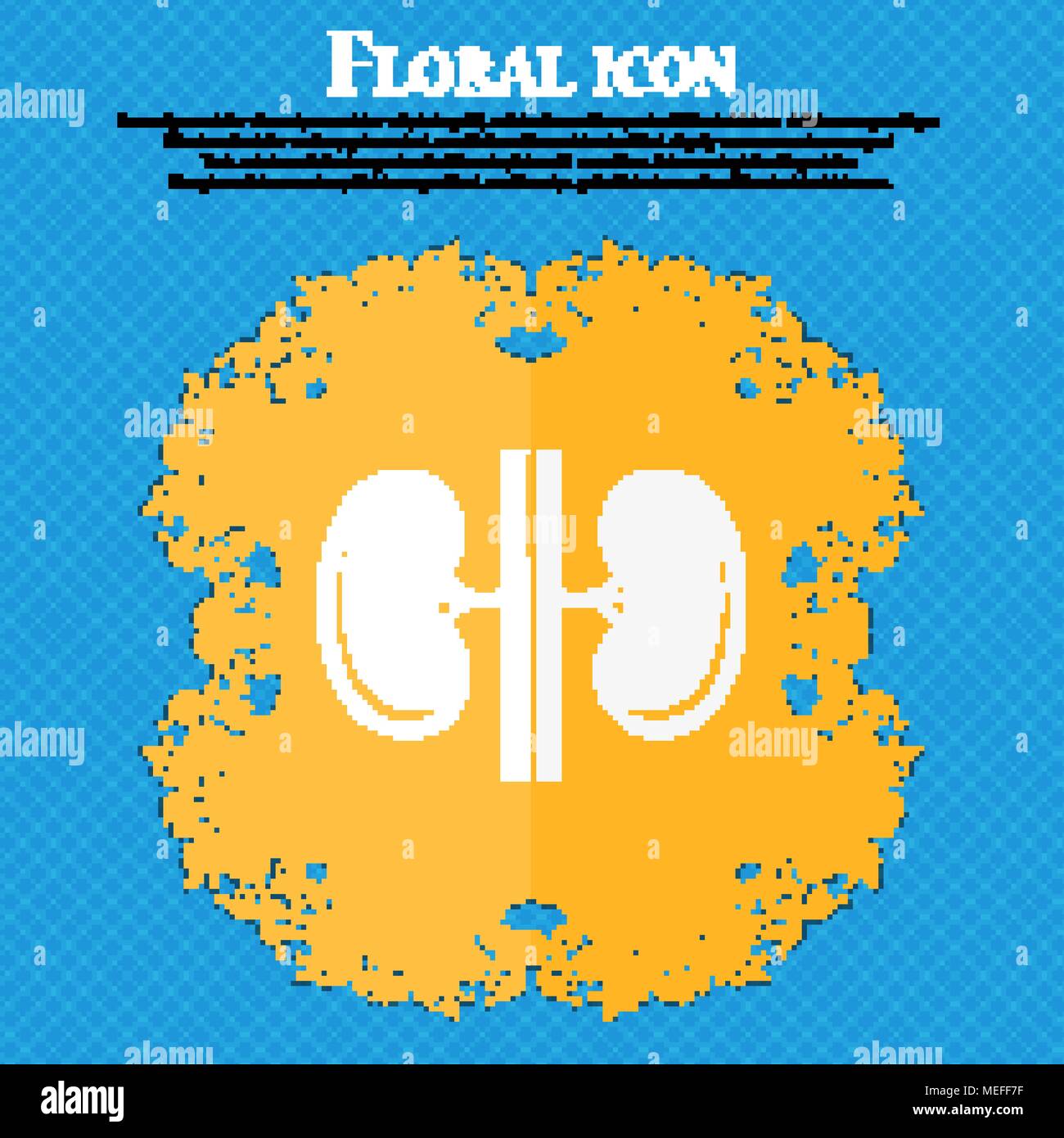Kidneys icon. Floral flat design on a blue abstract background with ...