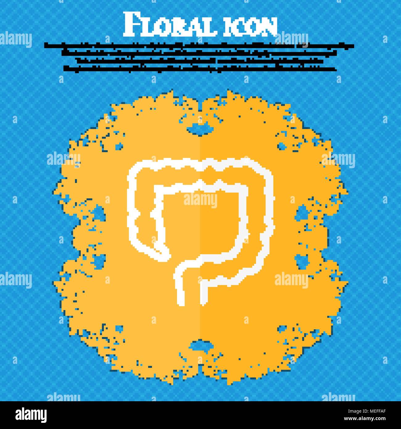 large intestine icon. Floral flat design on a blue abstract background ...