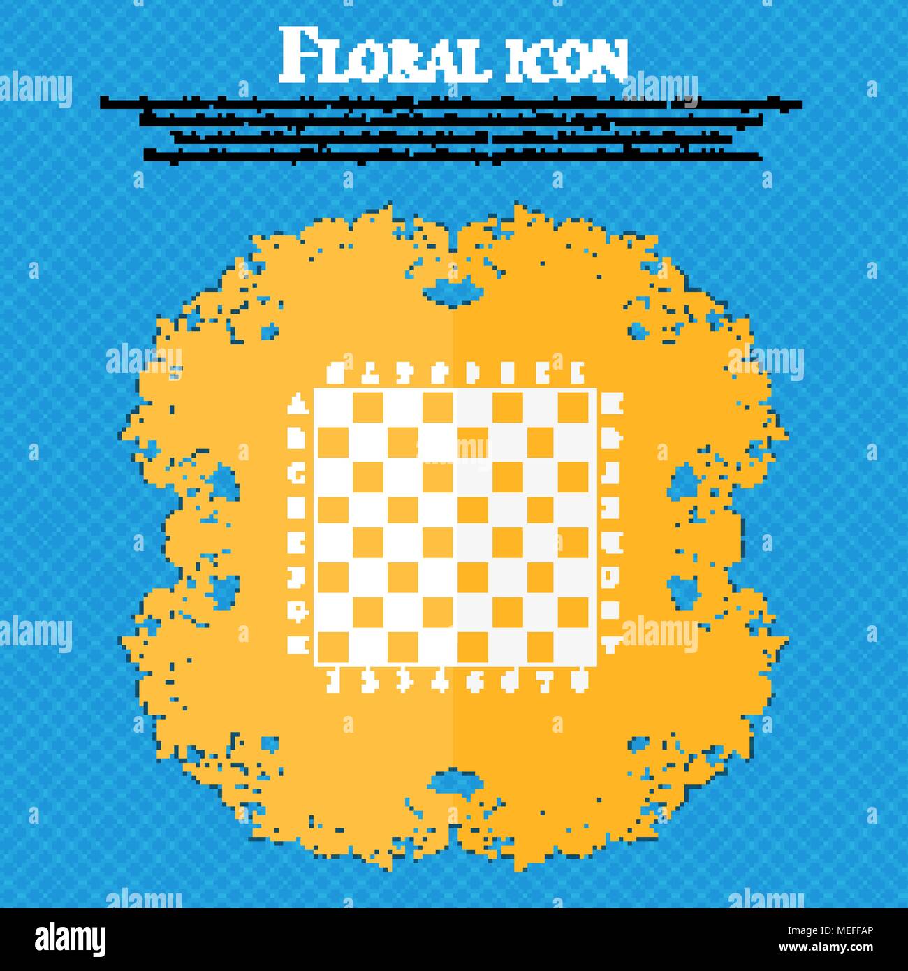 Modern Chess board icon. Floral flat design on a blue abstract ...
