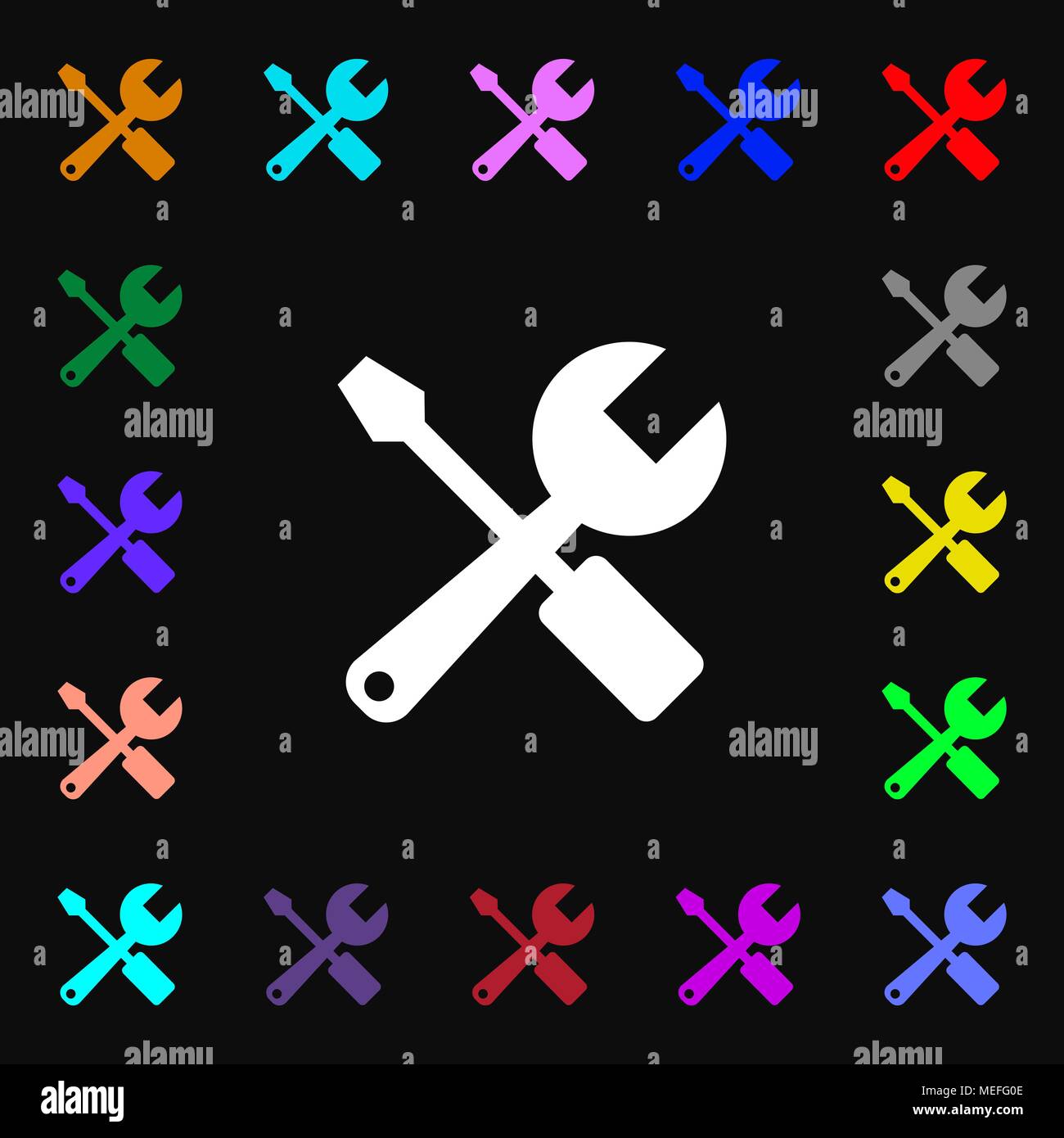 wrench and screwdriver icon sign. Lots of colorful symbols for your ...