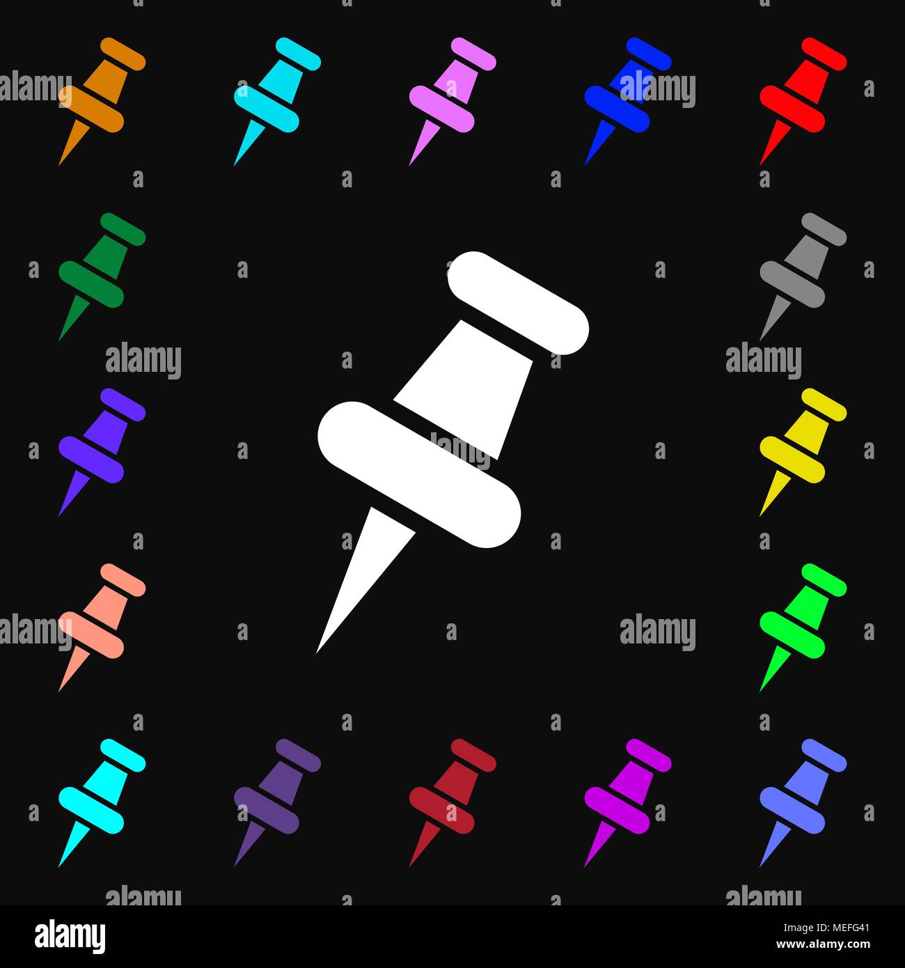 push pin icon sign. Lots of colorful symbols for your design. Vector ...