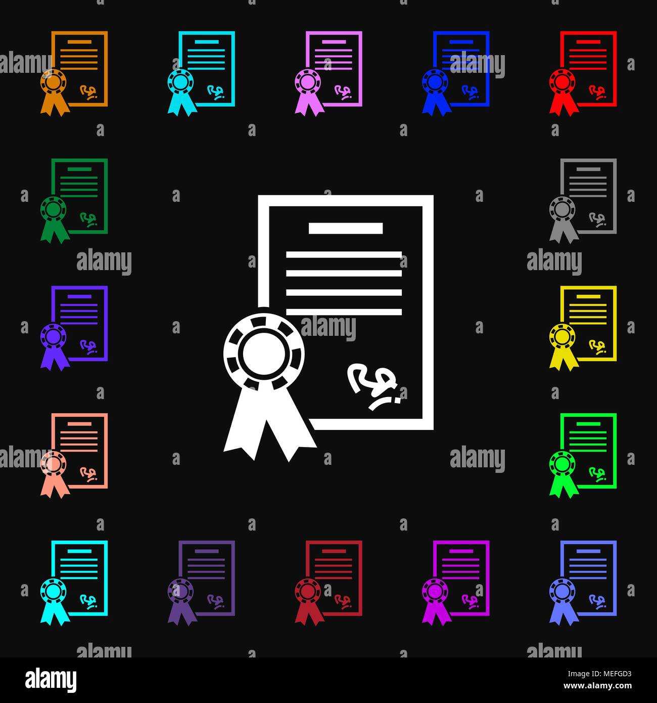 Certificate, diploma icon sign. Lots of colorful symbols for your ...