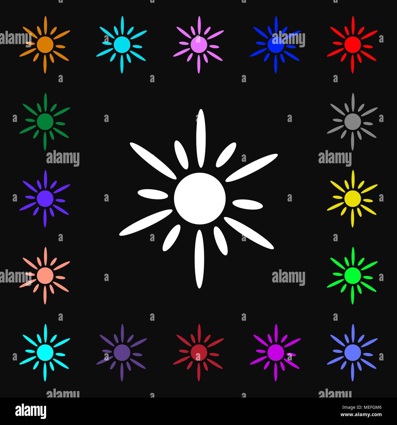Sun icon sign. Lots of colorful symbols for your design. Vector ...