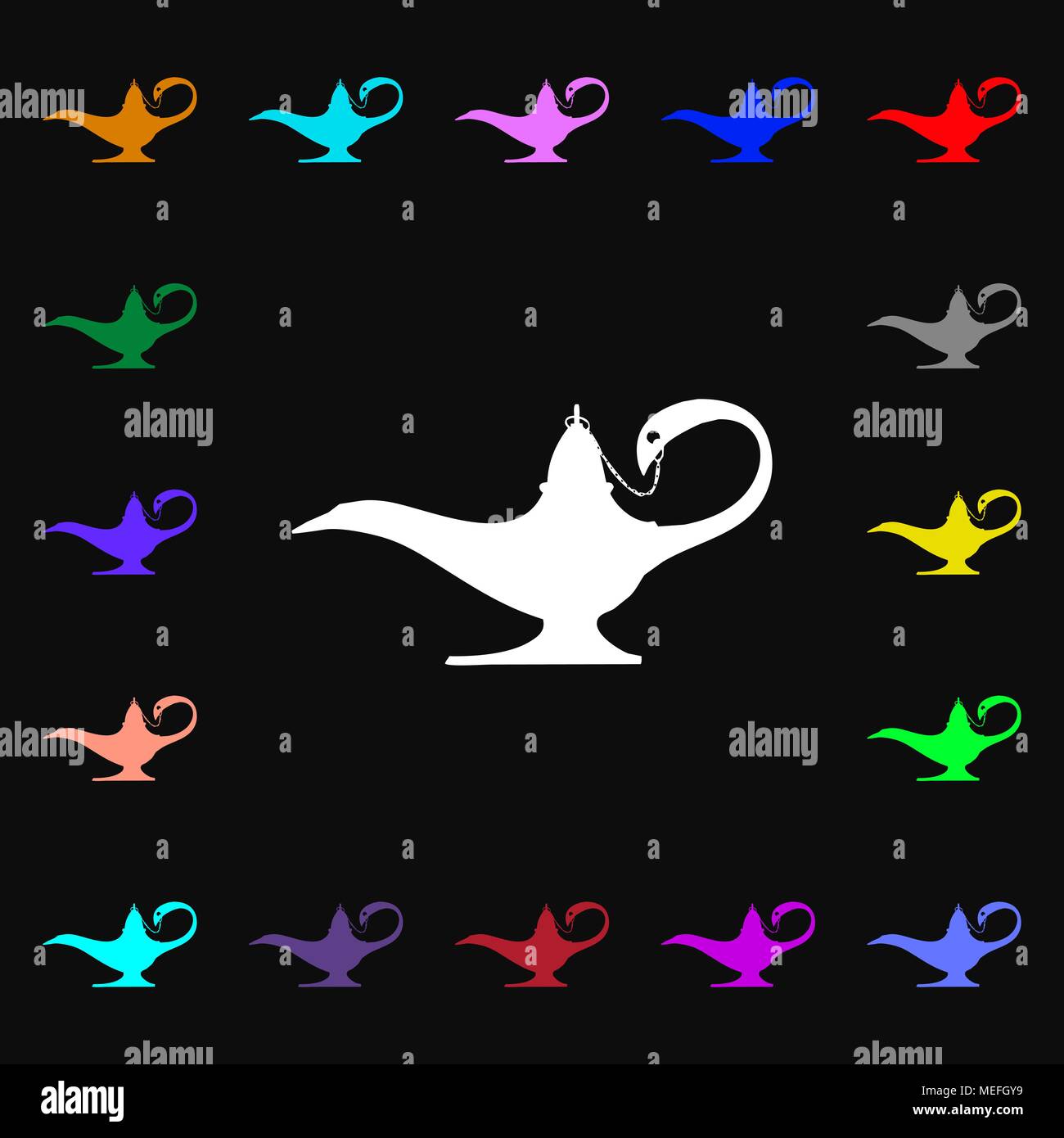 Alladin lamp genie icon sign. Lots of colorful symbols for your design ...