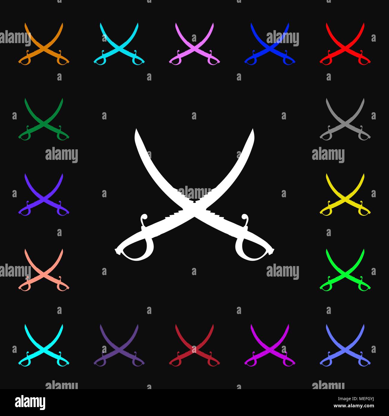 Crossed saber icon sign. Lots of colorful symbols for your design ...